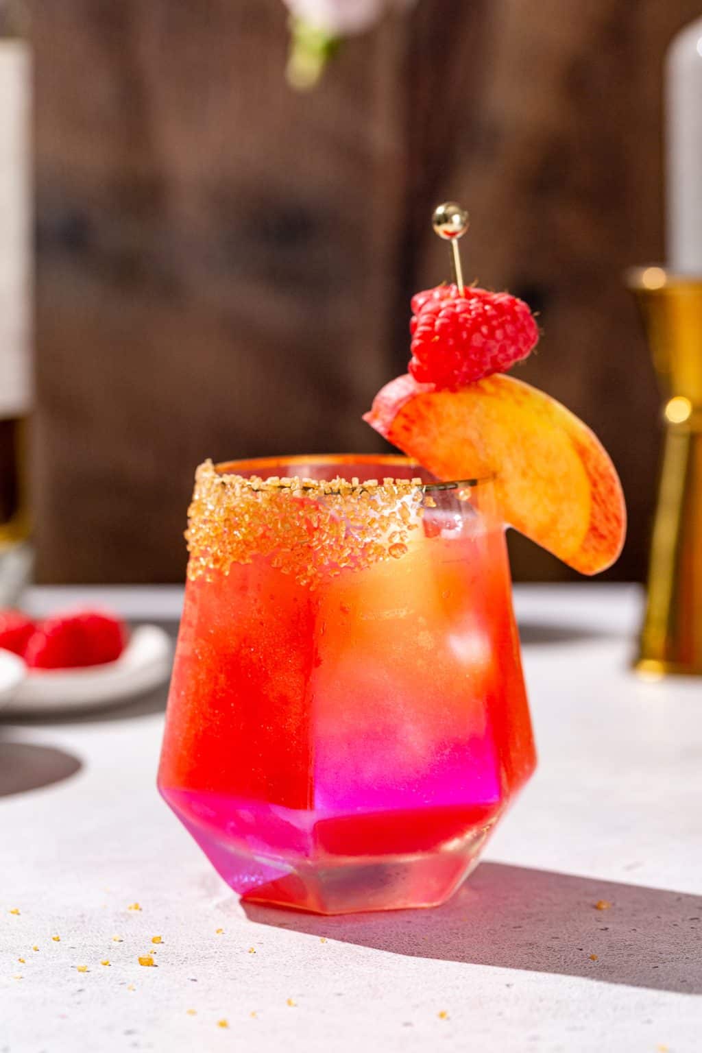 Raspberry Peach Bourbon Smash