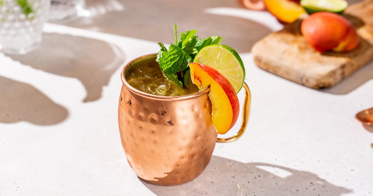 Peach Mango Mule Cocktail - Summer Fruit Moscow Mule