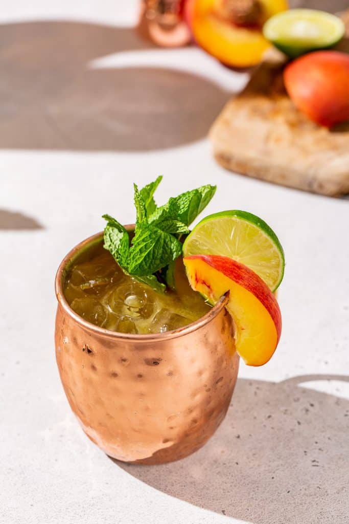 Peach Mango Mule Cocktail - Summer Fruit Moscow Mule