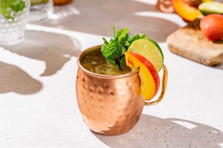 Peach Mango Mule Cocktail - Summer Fruit Moscow Mule