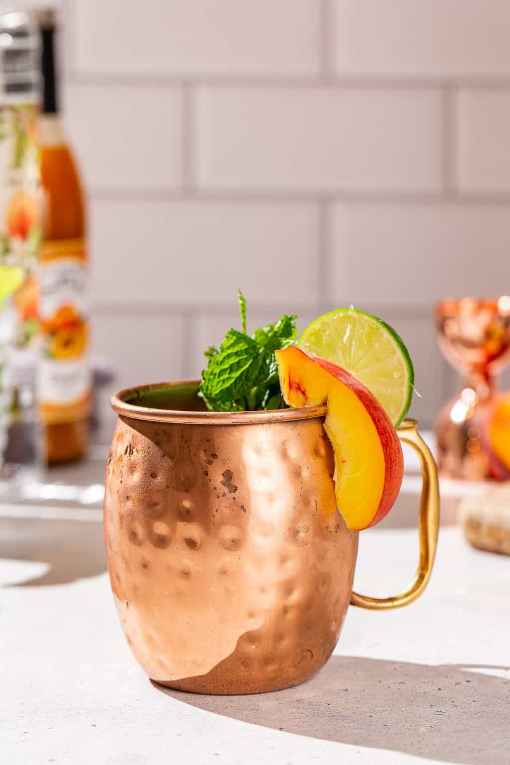 Peach Mango Mule Cocktail - Summer Fruit Moscow Mule