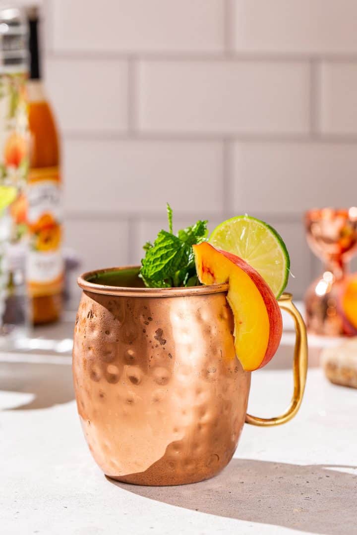 Peach Mango Mule Cocktail - Summer Fruit Moscow Mule